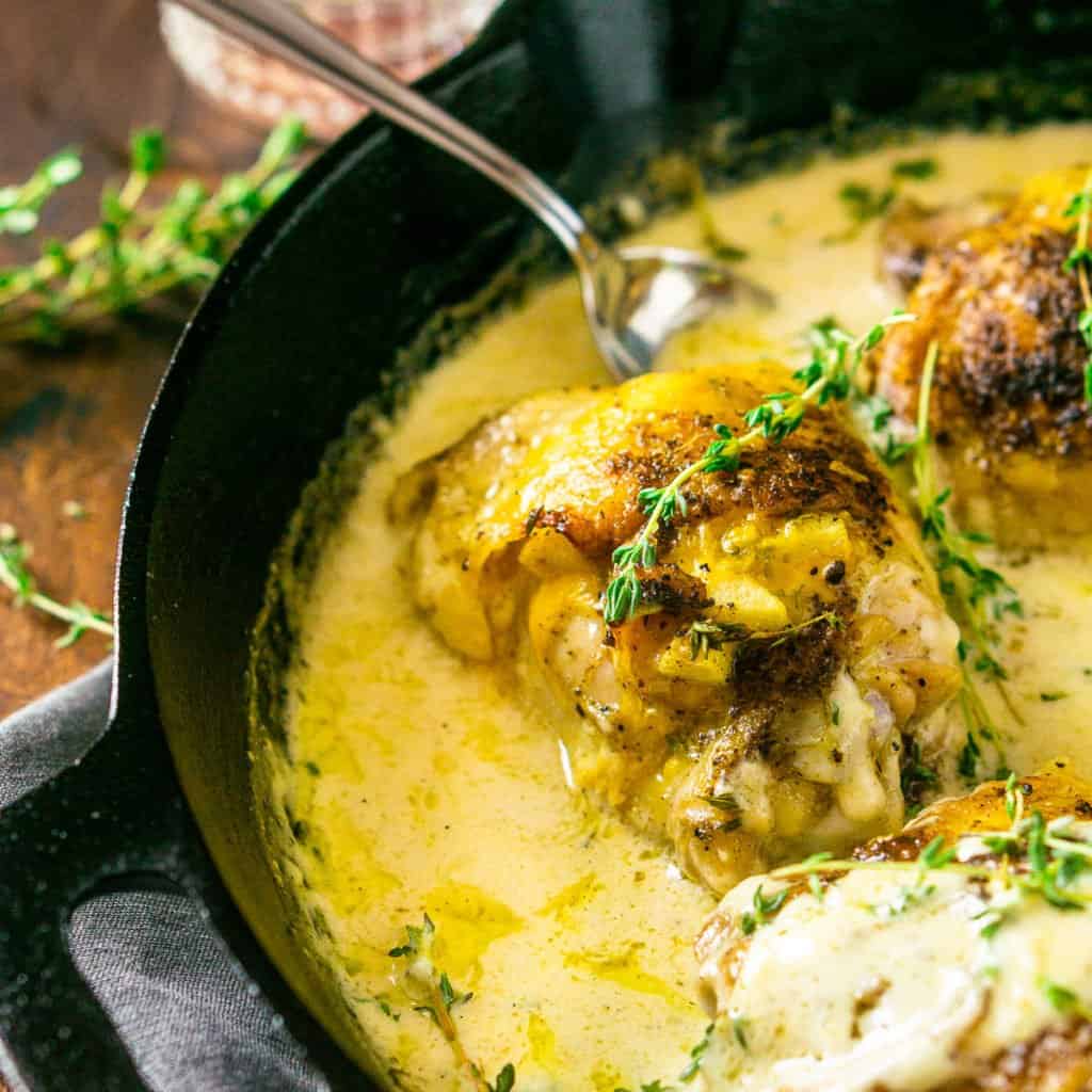 Cheddar-Apple Stuffed Chicken Thighs - Burrata and Bubbles