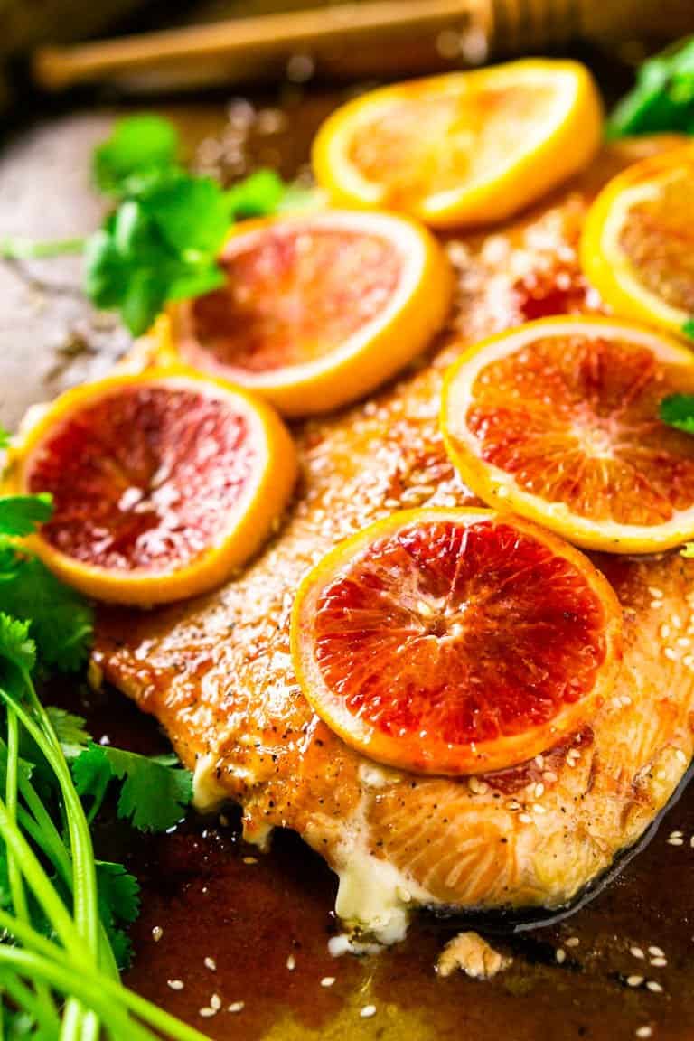 Slow-Roasted Blood Orange Salmon - Burrata and Bubbles