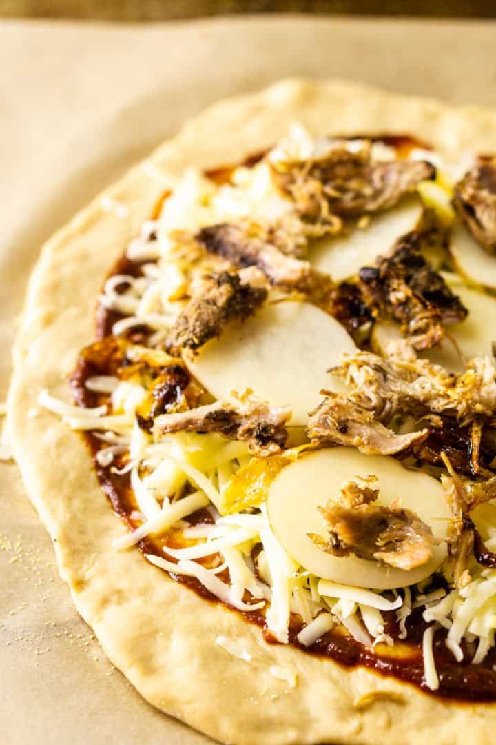 Pulled Pork BBQ Pizza With Potatoes and Caramelized Onions - Burrata ...