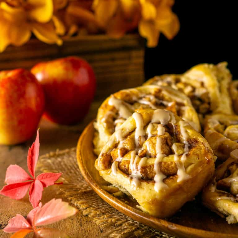 Apple Cinnamon Rolls With Maple Cream Cheese Glaze - Burrata and Bubbles