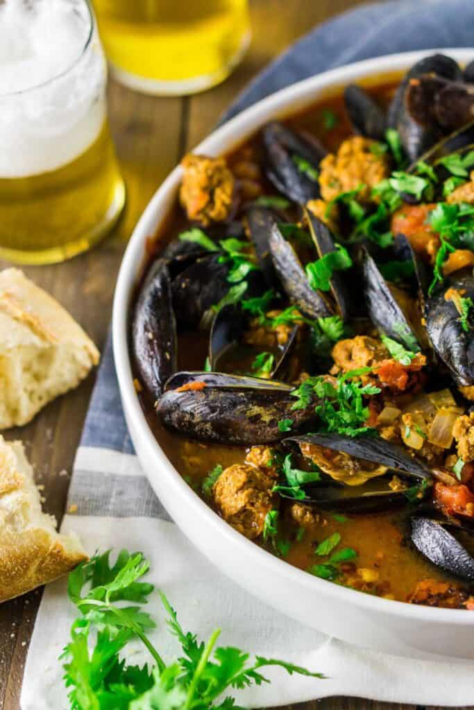 Steamed Beer Mussels With Chorizo - Burrata and Bubbles