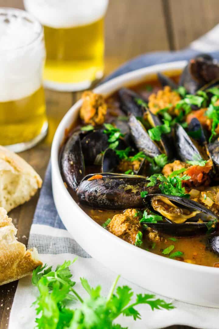 Steamed Beer Mussels With Chorizo - Burrata and Bubbles